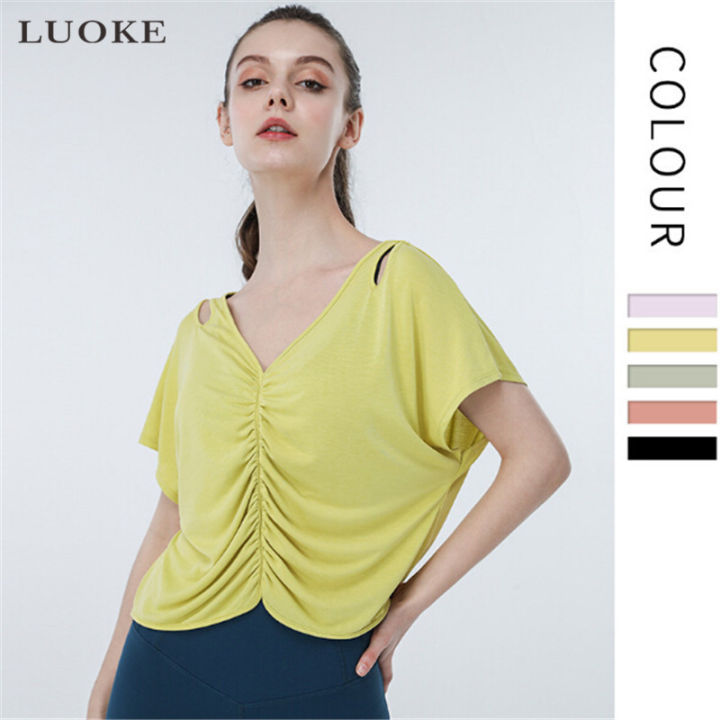 Luoke Modalแขนสั้นเสื้อยืดสตรีโยคะด้านบนแขนค้างคาวหลวมพอดีผ้ากีฬาสตรี ...