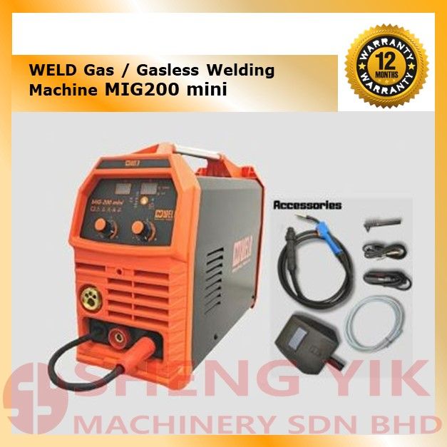 WELD MIG 200 MIG200 mini INVERTER MIG CO2 / NO GAS / GASLESS WELDING MACHINE SET (i-Weld iWeld ...