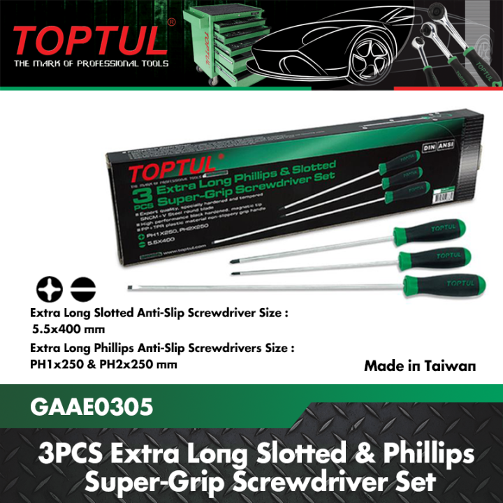 Toptul 3PCS Extra Long Slotted & Phillips Super - Grip Screwdriver Set ...