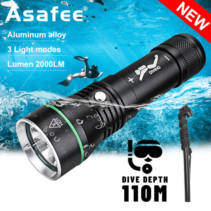Asafee 2000LM S3 P50 LED Super bright light diving flashlight uses ...