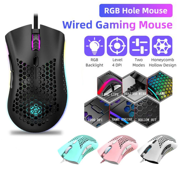 K-Snake Q8 7 Buttons USB Wired Gaming Mouse RGB Backlight 7200dpi Adjustable Honeycomb Hollow ...