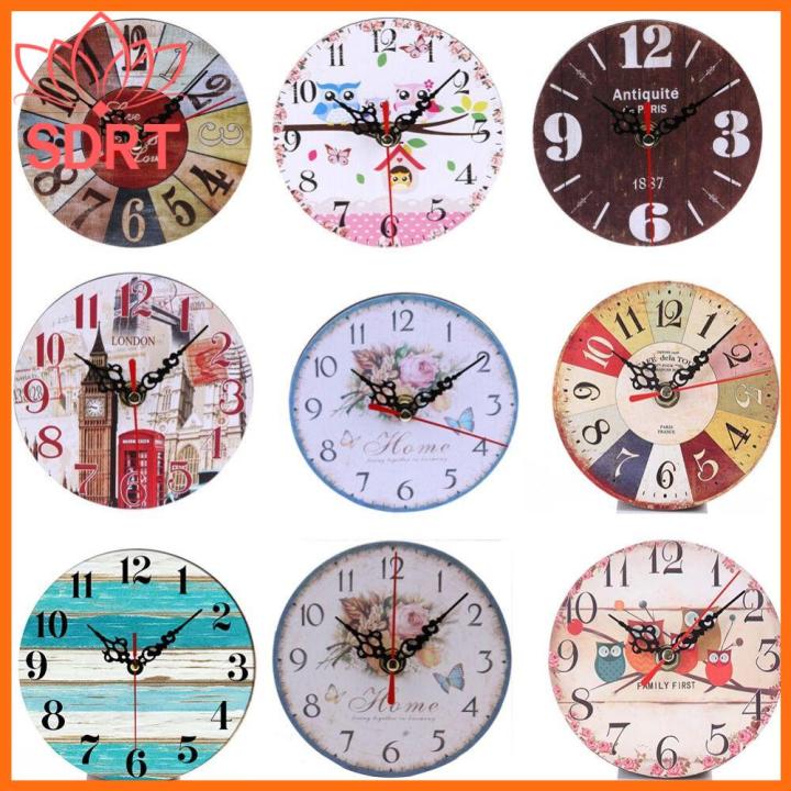 SDRT Wooden MDF Clock Round Shape Covered by Paper Desk Clock Vintage ...