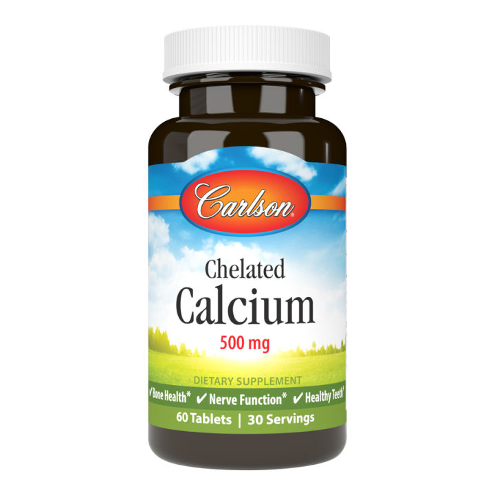 Carlson Chelated Calcium 500mg Superior Absorption 60 Tablets for Bone ...