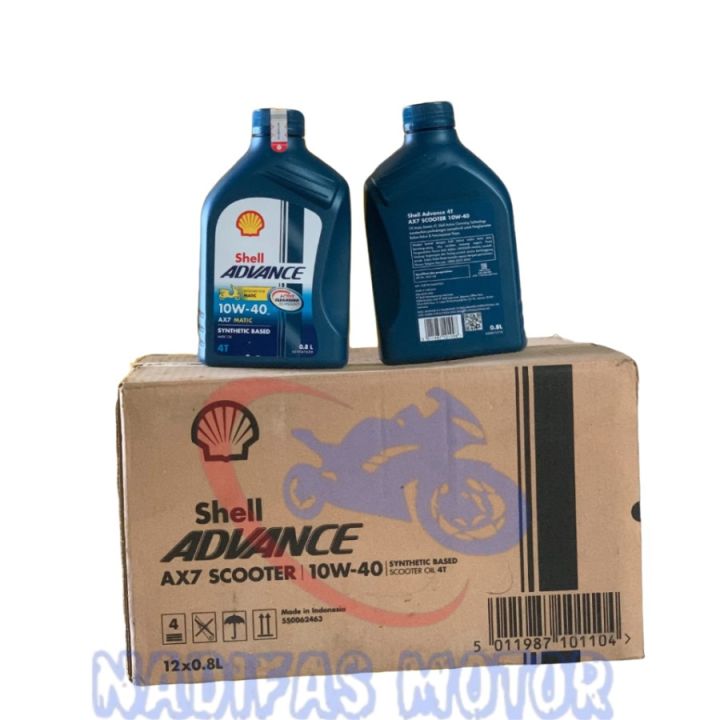 Oli SHELL ADVANCE AX7 MATIC Original 800ml / 0.8 Liter 10W-40 1 Dus Isi ...