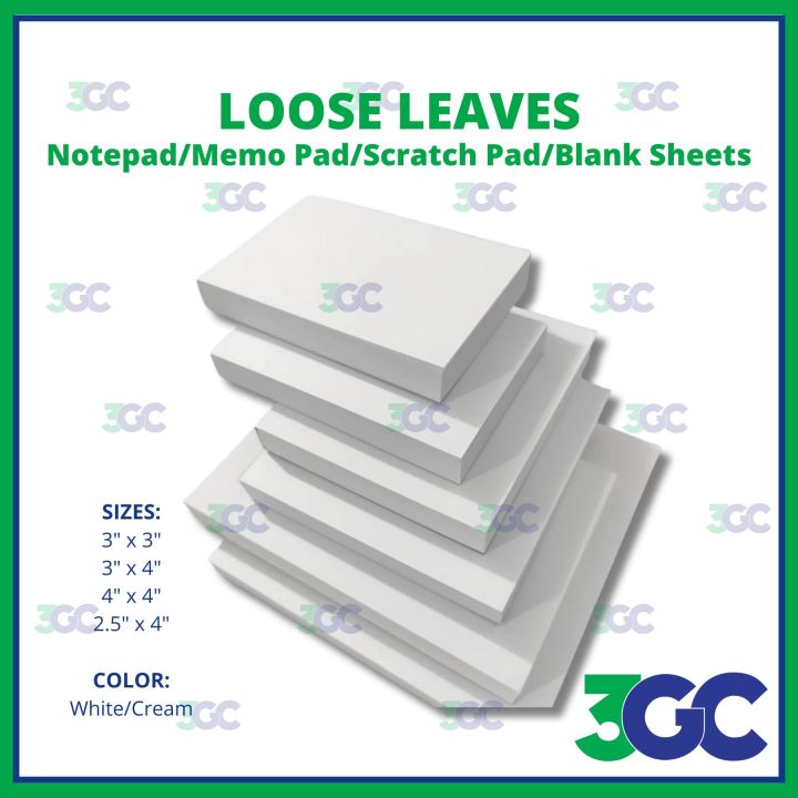 3GC Loose Leaves (Note Pad/Memo Pad/Scratch Pad/Blank Sheets) 100 ...