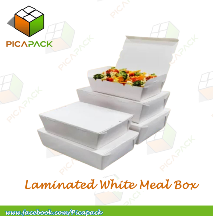 50pcs Laminated White Meal Box Flat Spaghetti Food Storage take out Box ...