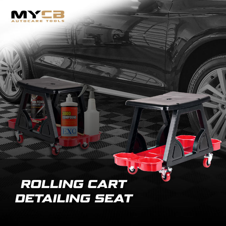 MYCB Rolling Cart Detailing Seat Compact Extra Storage Trays for Tools ...