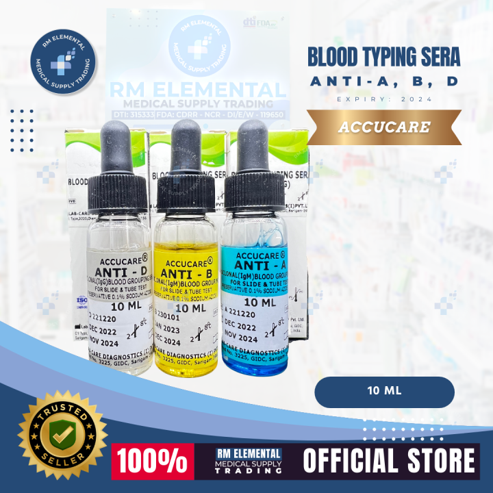 BLOOD TYPING SERA ANTI A&B SET/ ANTI D (ACCUCARE) | Lazada PH
