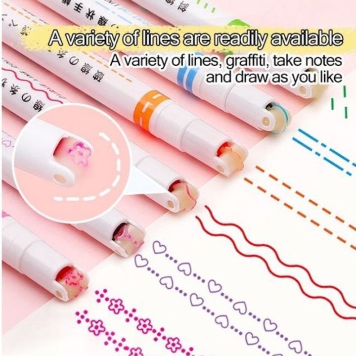 6pcs Line Shaped Highlighter Pen Multi Color Roller Tip Curve Liner ...