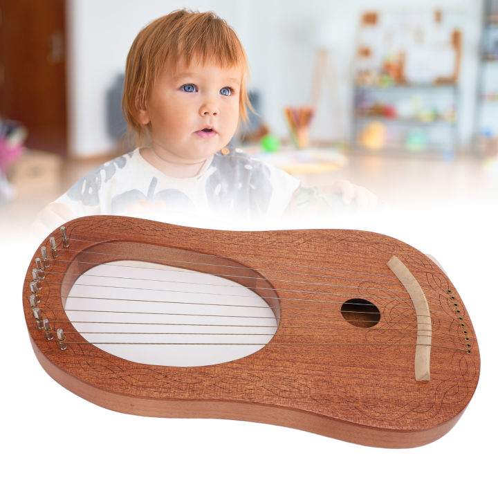 10 Strings Okoume Lyre Harp Beginners Mini Harp with Tuning Wrench C ...