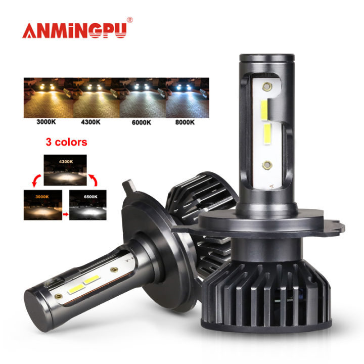 ANMINGPU 1pair H4 Led Headlight Bulb for Car High and Low Three Color ...