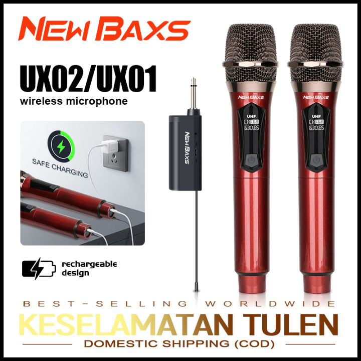 NewBaxs UX01/UX02/UX04 ไมโครโฟนไร้สาย 2 ไมโครโฟนแบบใช้มือถือ 50M ระยะทางรับ UHF FM Cyclic ชาร์จ ...