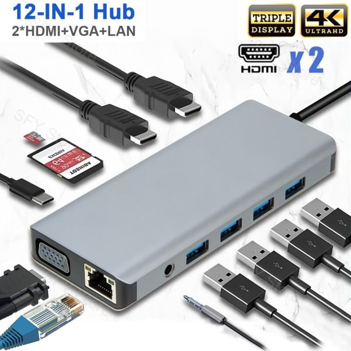 Docking Station Dual Monitor 12 In 1 USB Type C Hub Triple Display ...