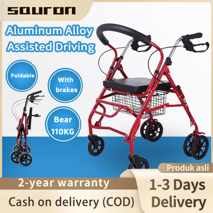 Elderly walker folding roller walker with footrest assisted ...