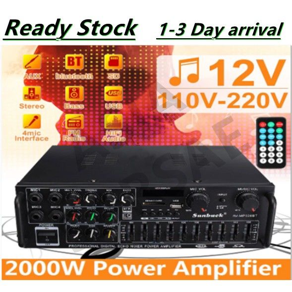 2 years warranty-Sunbuck bluetooth 5.0 Channel 2000W Audio Power HiFi Amplifier 326BT 12V/220V ...
