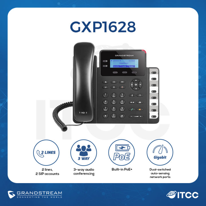 Grandstream Gxp1628 Ip Phone 2 Lines 2 Sip Accounts Dual Gigabit Ports Poe 8 Blf Speed Dial