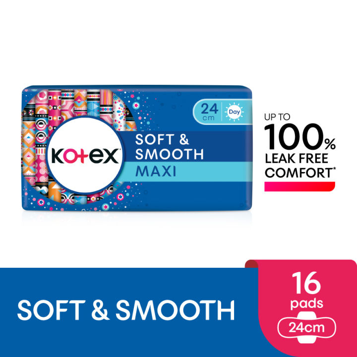 KOTEX Soft & Smooth Maxi Day Wing Pad 24cm (16s) - Sanitary Pad with ...