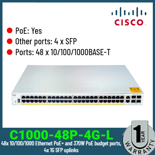 C1000-48P-4G-L Cisco Switch Catalyst 1000 Series Switches | 48x 10/100 ...