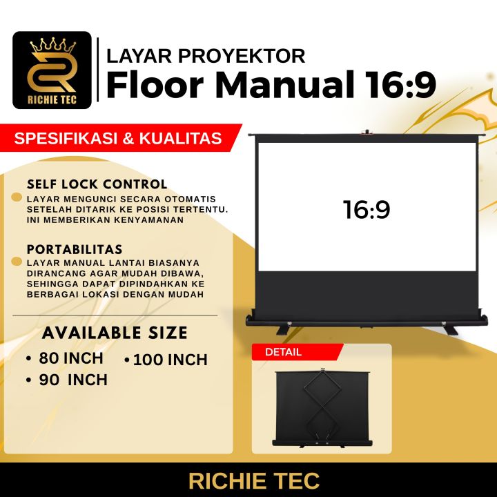 Screen Projector Portable manual Floor Up 90" Rasio 16:9 209cm x 190cm ...