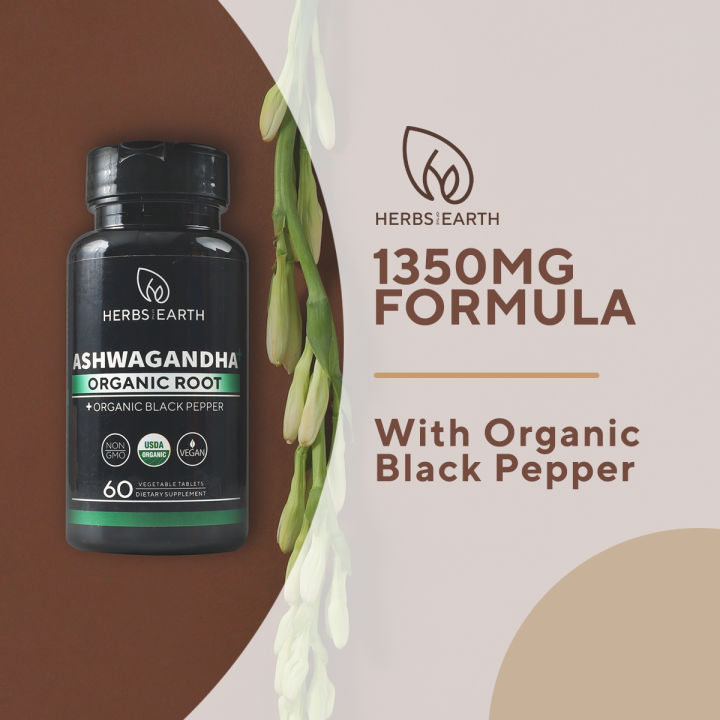 Organic Ashwagandha - Ashwa USDA Organic, Vegan, NON-GMO, 1,350MG with ...