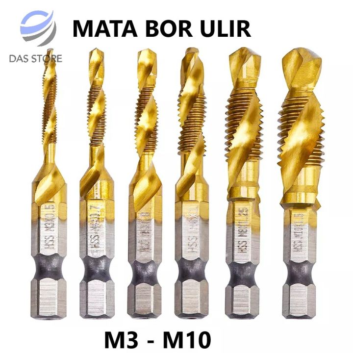 Mata bor tap pembuat ulir drat set 6pcs mata bor drill bit set 3in1 ...