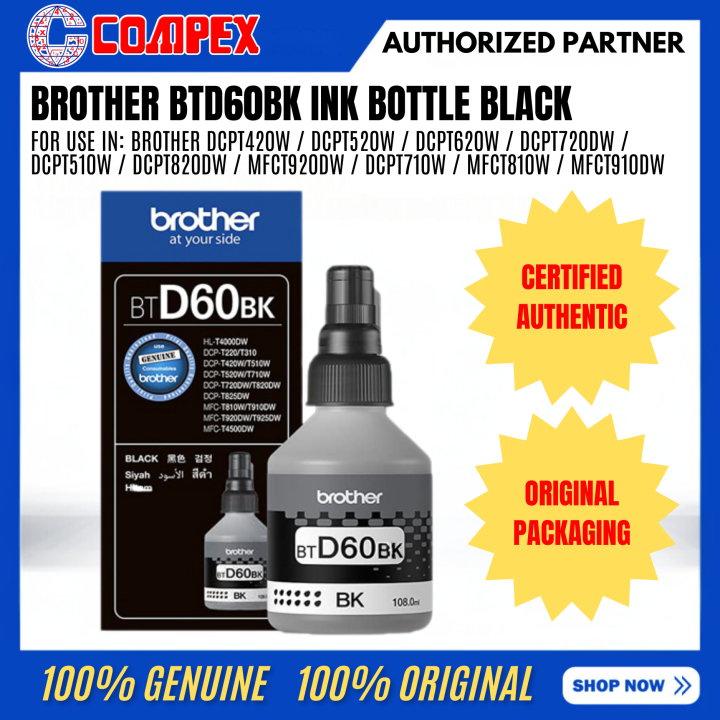 Original Brother BTD60BK Black Ink Bottle (100% CERTIFIED AUTHENTIC ...