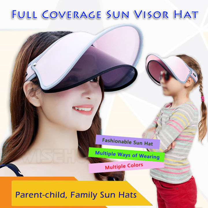 Parent Child Topless Sun Hat Visor Full Face Shield with 360° Rotation ...