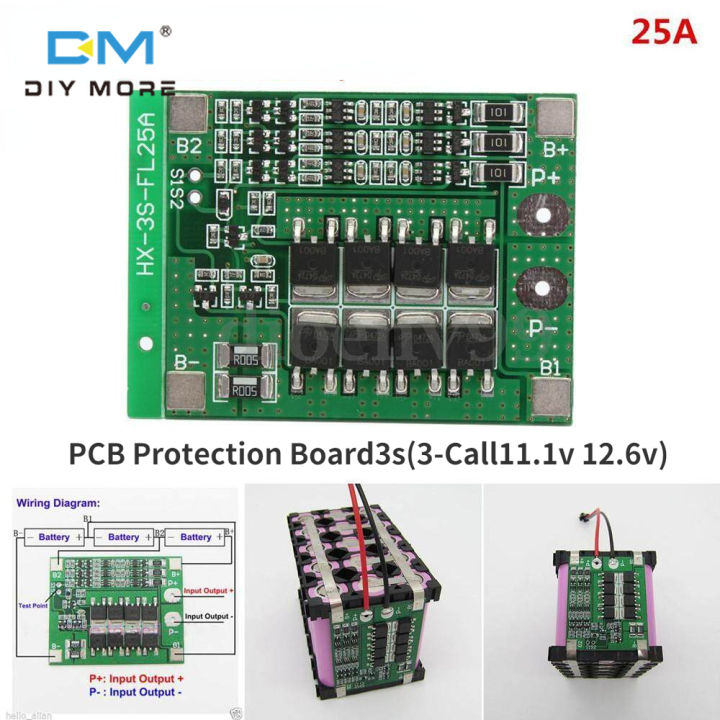 diymore Bảng Bảo Vệ PCM 3S 25A Li-ion 18650 BMS BMS PCM Có Cân Bằng Cho Gói Tế Bào Li-ion Lipo ...