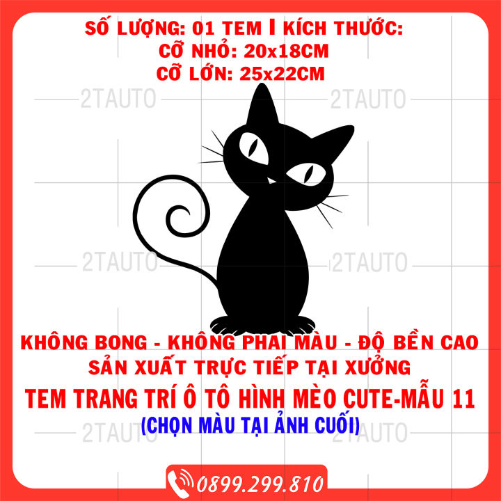 Tem decal HÌNH CON MÈO dán xe nhiều kích thước, chống thấm nước, logo ...