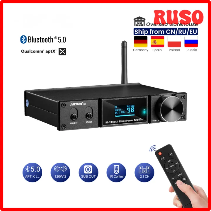 [RUSO] AIYIMA D05 5.0 Bluetooth Sound Amplifier 120W×2 HIFI 2.1 Channel Digital Power Amplifiers ...