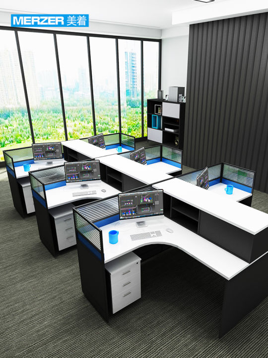Desk staff office clerk screen partition cubicle L-shaped T-shaped ...