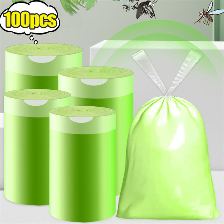 100pcs Drawstring Thickened Garbage Bag Plastic Anti-mosquito Handheld ...