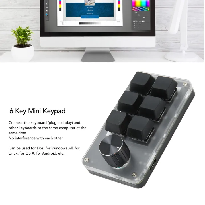 Mini Keypad One Handed Keypad 6 Key DIY Programmable with Knob RGB ...