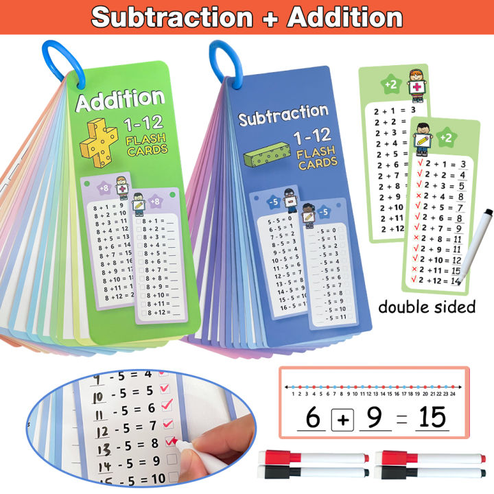 30 Cards + 4PCS Dry Erase Kids Preschool Education Addition ...