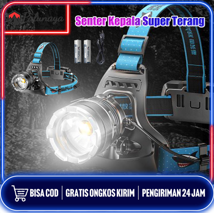 SENTER KEPALA LED SMILING SHARK K255B - BISA ZOOM - BISA SENSOR TANGAN - BISA DI CAS - CAHAYA ...