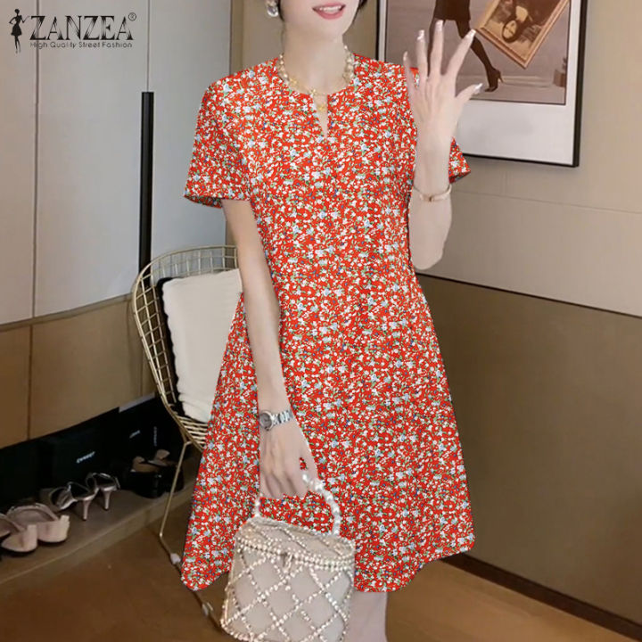 Celmia ZANZEA Korean Style Women Streetwear Fashion A-Line Floral Print ...