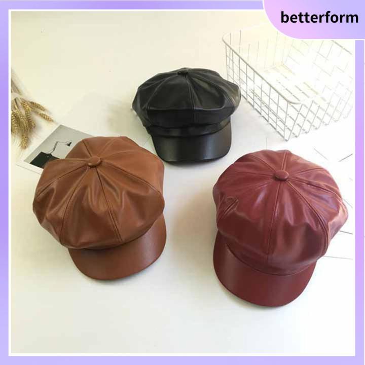 BETTERFORM Autumn Winter PU Leather Fashion Octagonal Peaked Cap ...