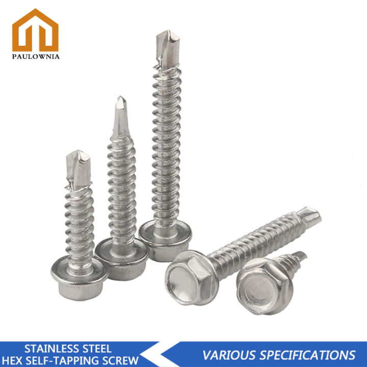 External Hex Flange Drilling Tail Self-Tapping Wood Screws with Collar ...