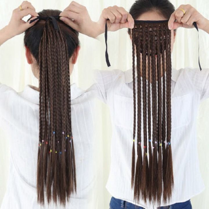 วิกผมสตรีผมปลอมทรงหางม้า Fishbone Braid หางม้าผมเปียปลอม Dreadlocks ...