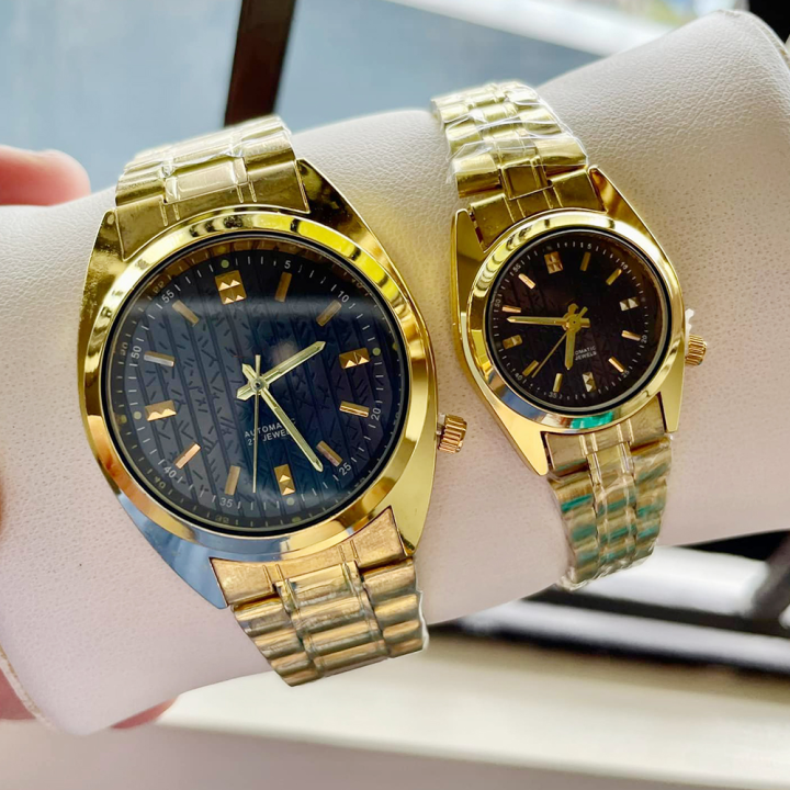 APM Couple SKo 5 21 Jewels Automatic Movement Stainless Steel Couple ...