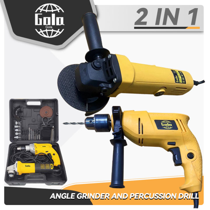Powerful 2 in 1 Angle Grinder and Drill Set with Hard Case (FREE Disc ...