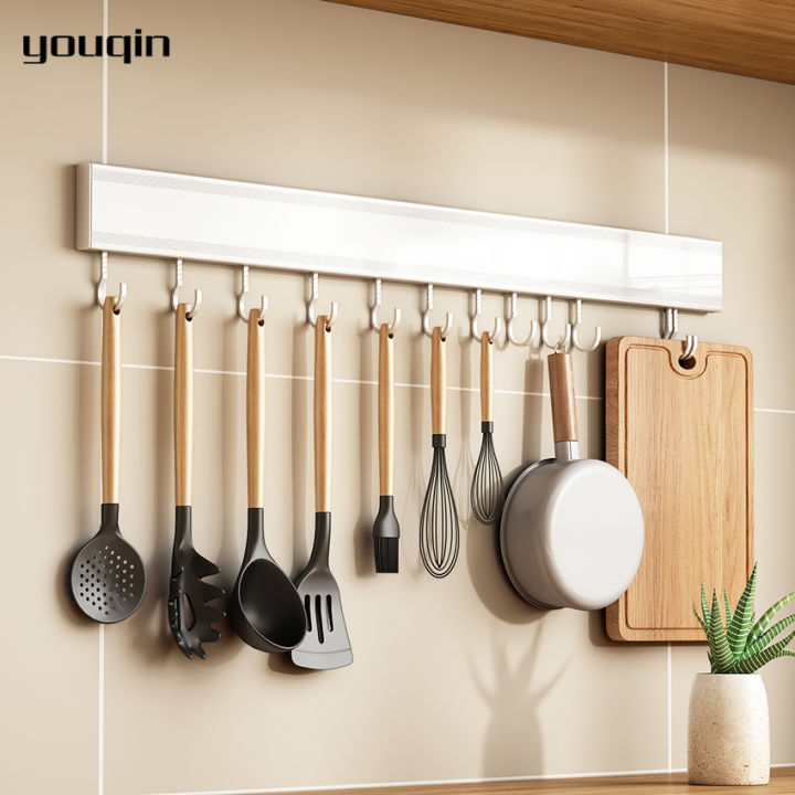 youqin Kitchen Organizer Rack with Movable Hooks for Utensils Hanging ...