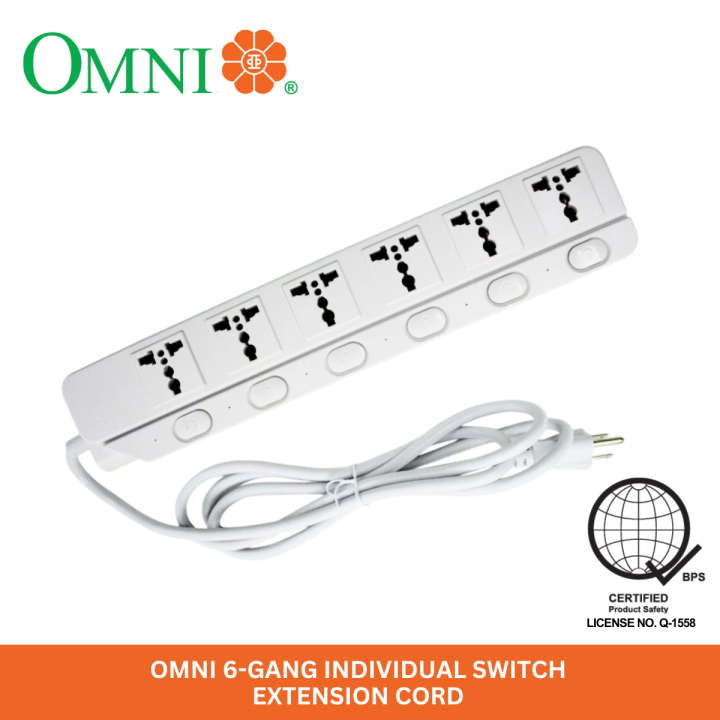 Omni Extension Cord 6 Gang Universal Outlets with Individual Switch 1 ...