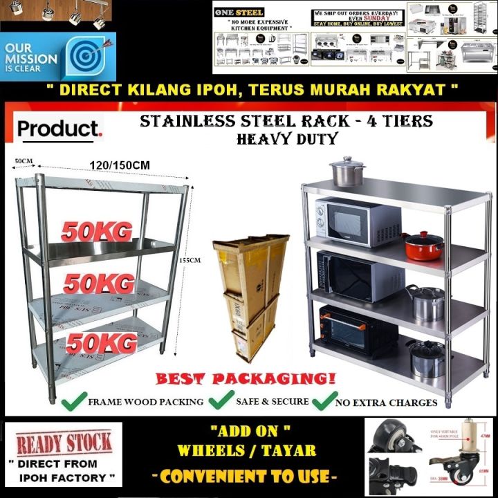 RAK/HEAVY DUTY RACK 4 TIERS STAINLESS STEEL 120&150CM/TOUGH RAK置物架 ...