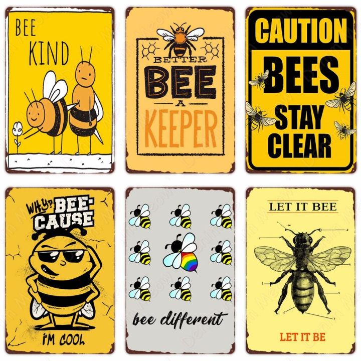Bee Kind Funny Retro Poster Bee Happy Vintage Metal Sign Home Outdoor ...