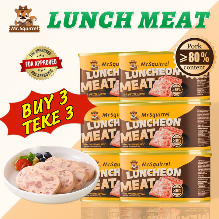 【Buy 3 Take 3】Mr.Squirrel Luncheon Meat 198g Pure Pork Luncheon Meat ...