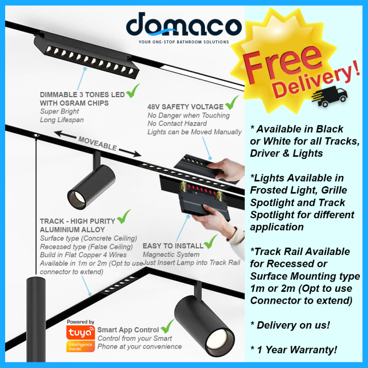 LED Magnetic 3 Tones Dimmable Track Light for Surface or Recessed using ...