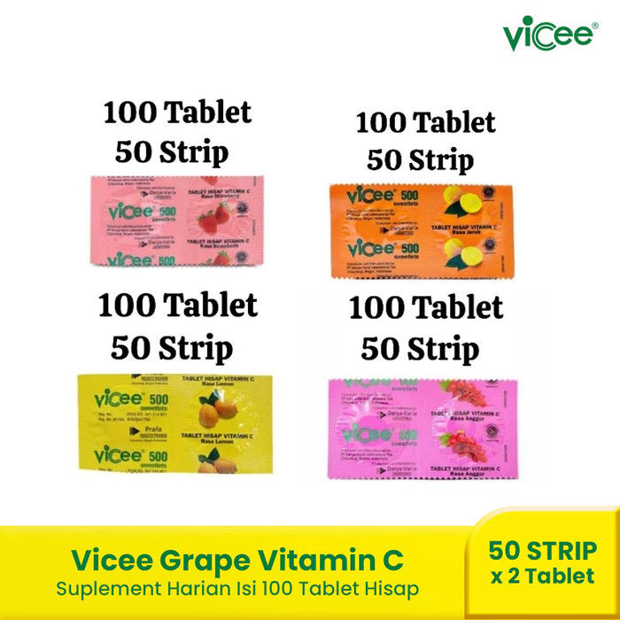 Vicee 500 Vitamin C Suplement Harian Isi 100 Tablet Hisap (50 Strips x ...