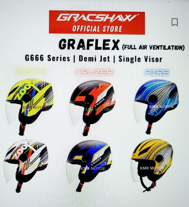 Gracshaw Helmet Graflex G666 Cruzer/ Zoopa/ Aire Single Visor Open Face ...