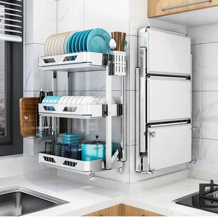Dish Drying Rack 3 Tier Hanging Wall Mount Drying Organizer Storage